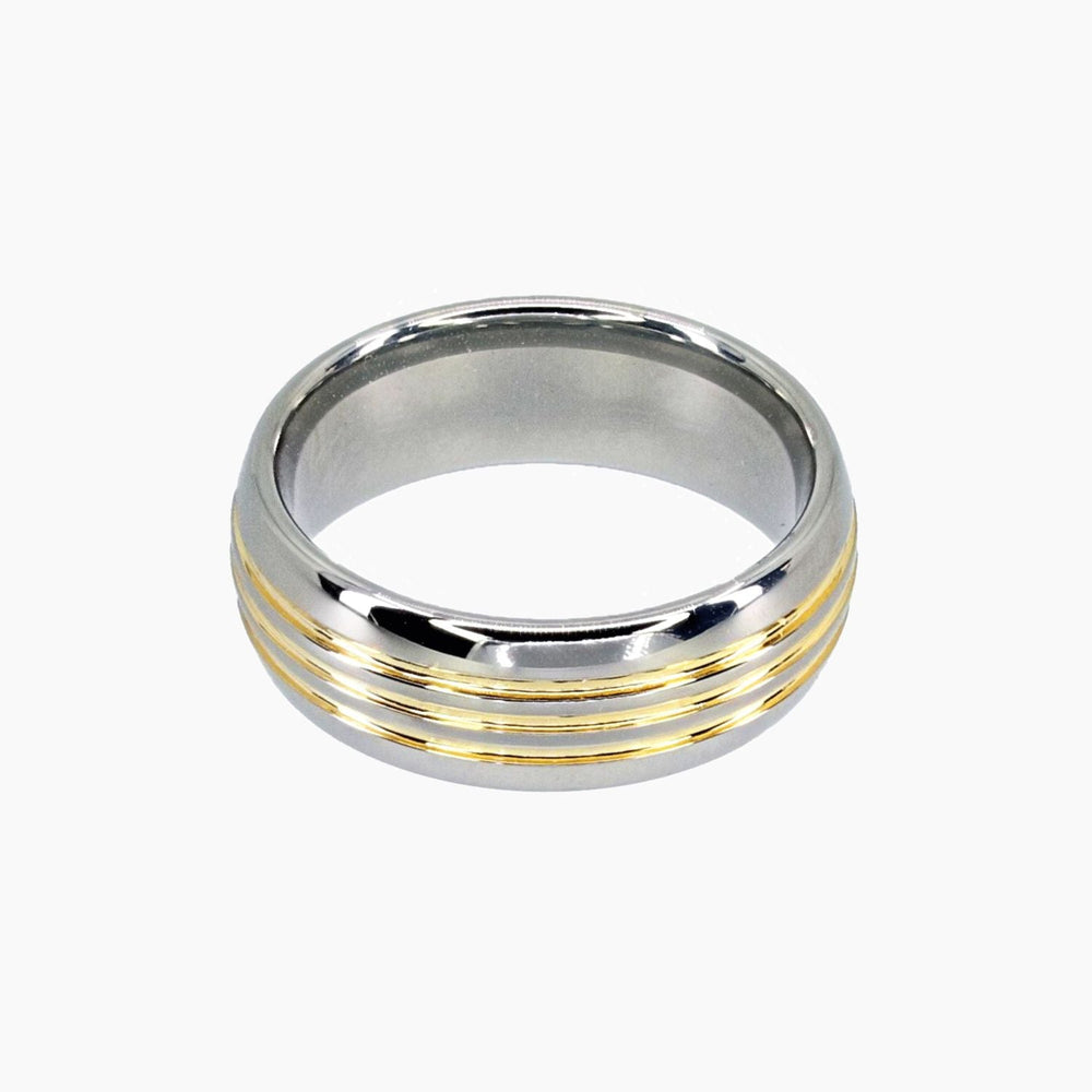 Tungsten Ring with Grooved 18K Gold Plating | Roma Designer Jewelry